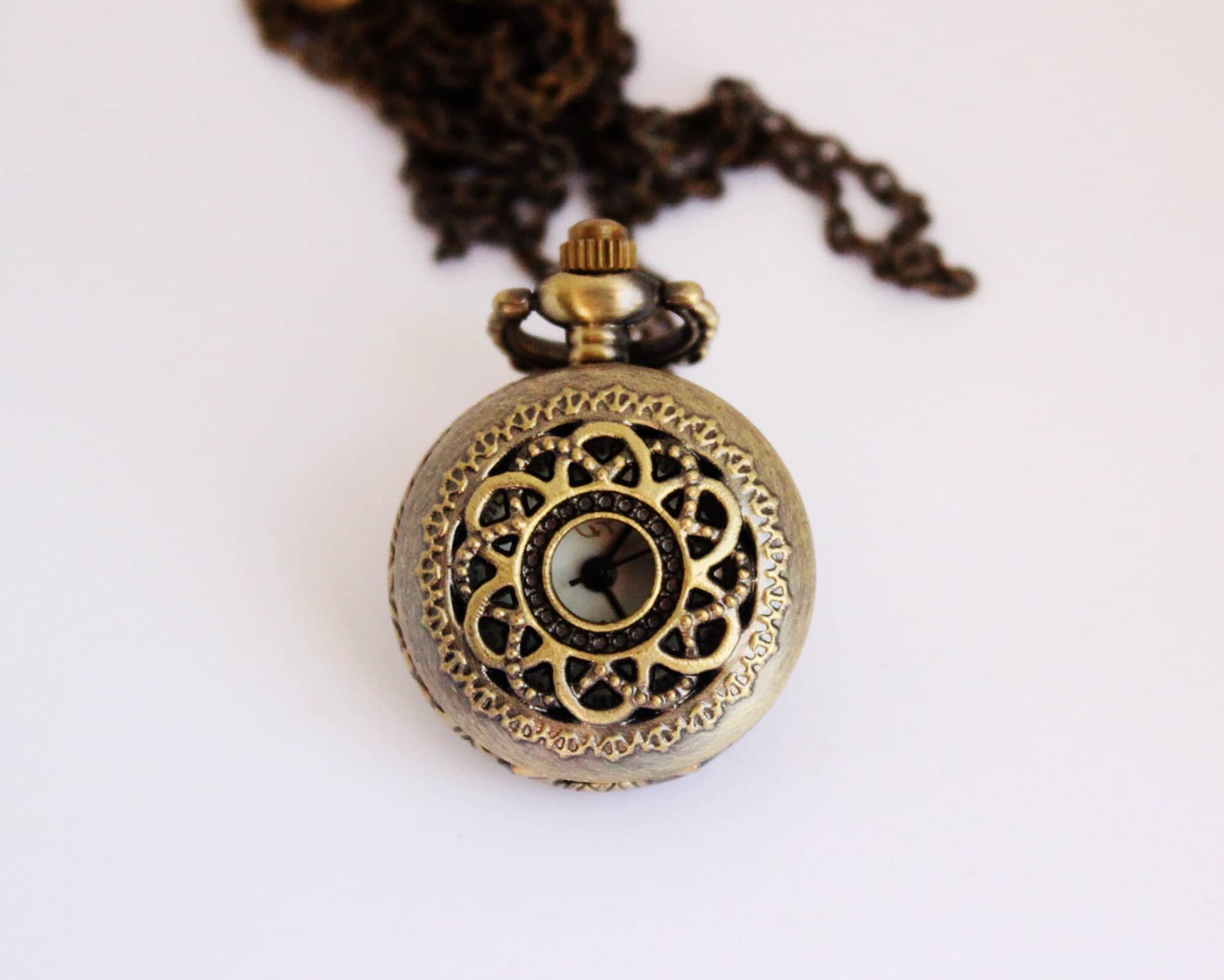 Vintage Style Pocket Watch Pendant Necklace Mini Antique Look Steampunk ...