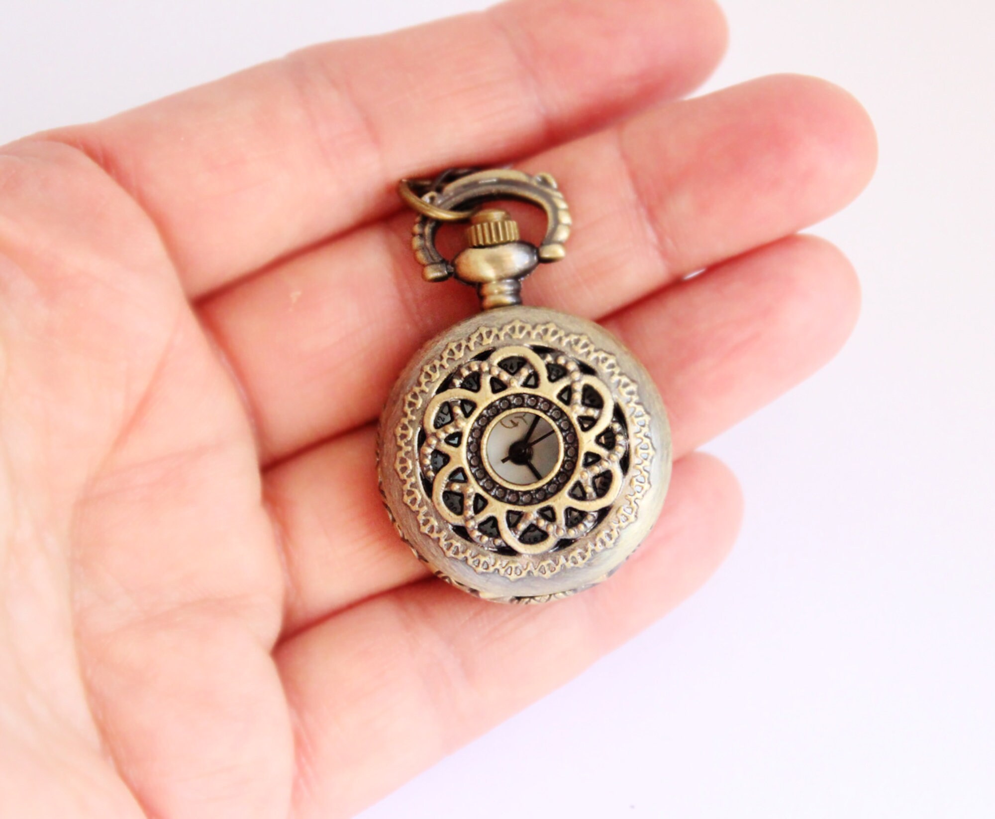 Vintage Style Pocket Watch Pendant Necklace Mini Antique Look Steampunk ...