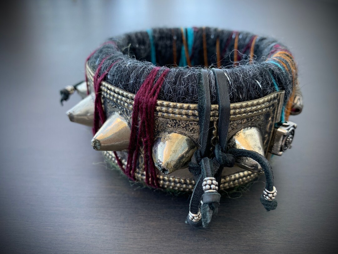 Huge Tribal Gypsy Bangle Bracelet Kuchi Leather Stones Textiles - Etsy