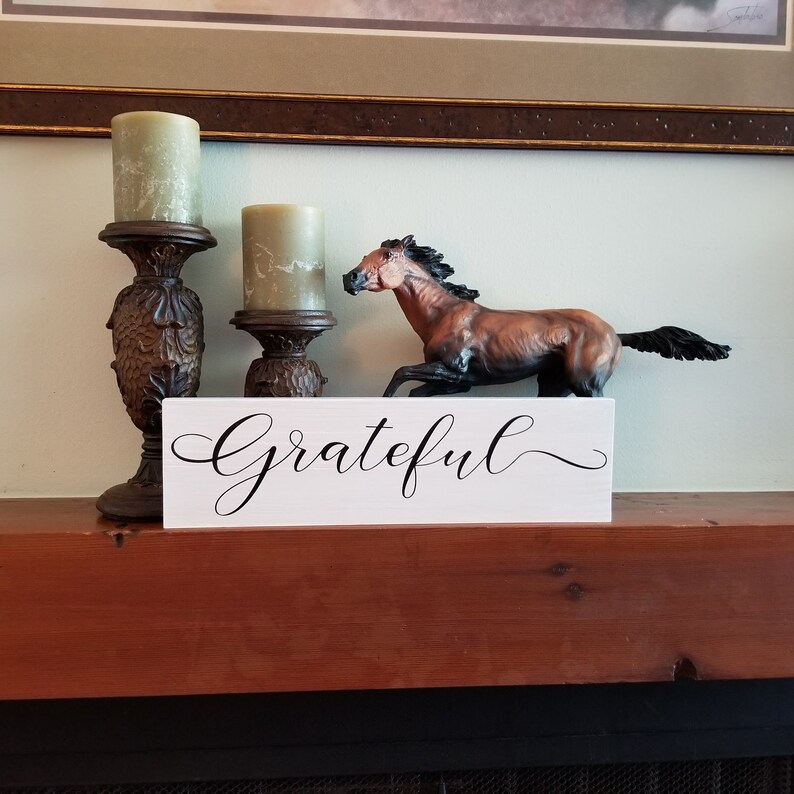 Wood Sign Indoor Shelf Sign Vinyl on Wood Grateful - Etsy