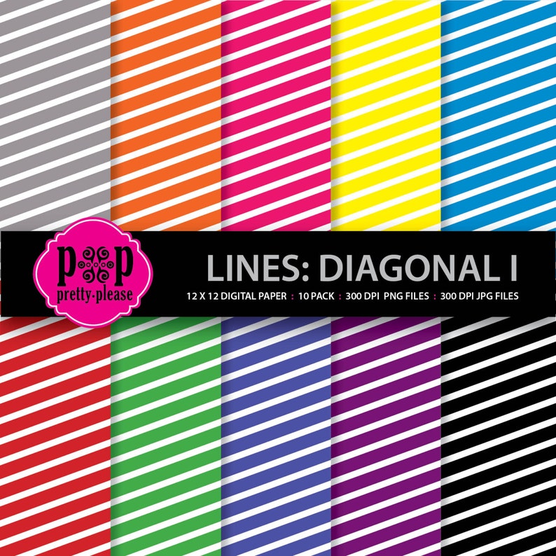Paper With Diagonal Lines | Digital Paper With Lines | Multi-color ...