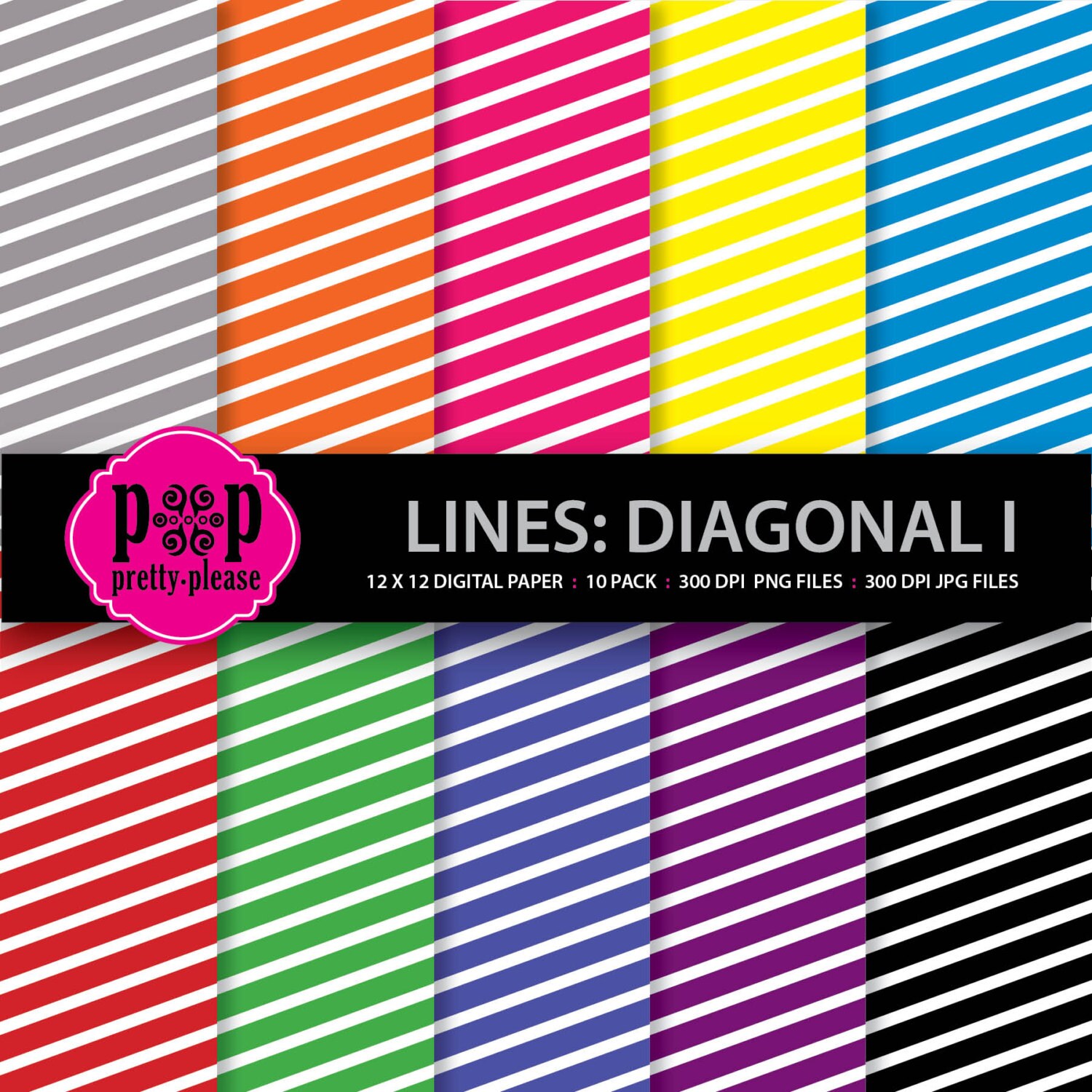 Paper With Diagonal Lines | Digital Paper With Lines | Multi-color ...