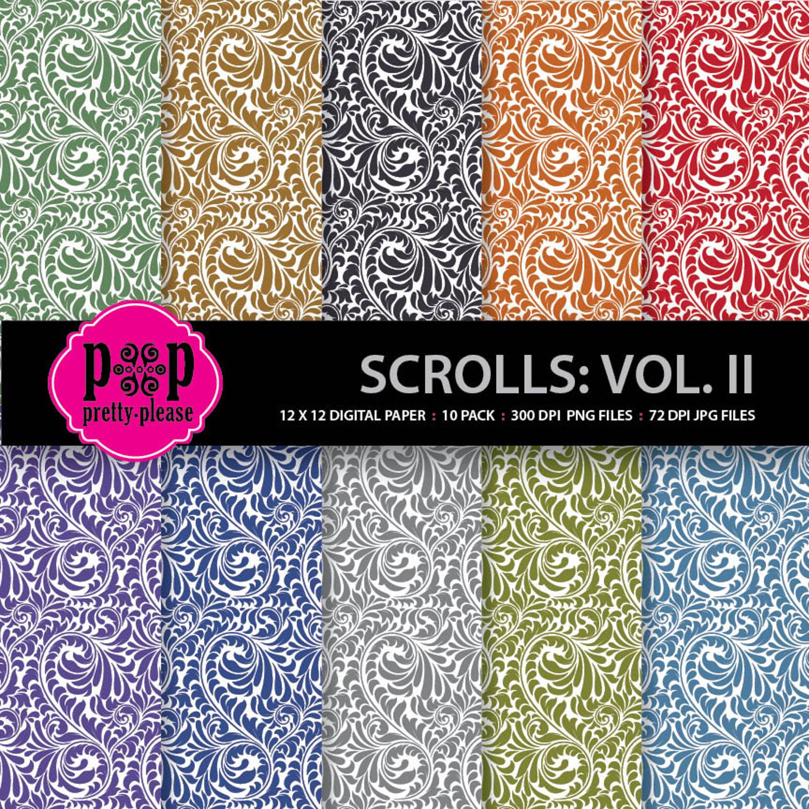 Scrolls Paper | Scrolls Digital Paper | Downloadable Paper | Premade ...