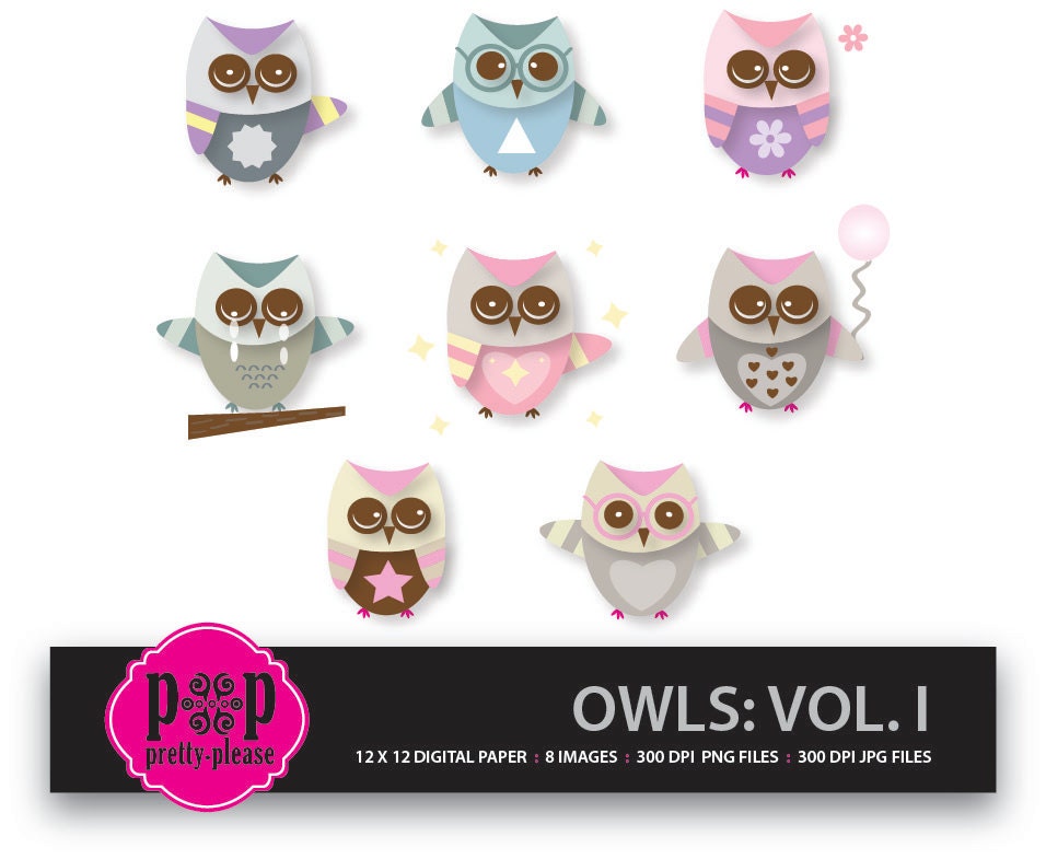 Owl Clip Art Downloadable Owls Digital Owls Owls Cute Owls - Etsy