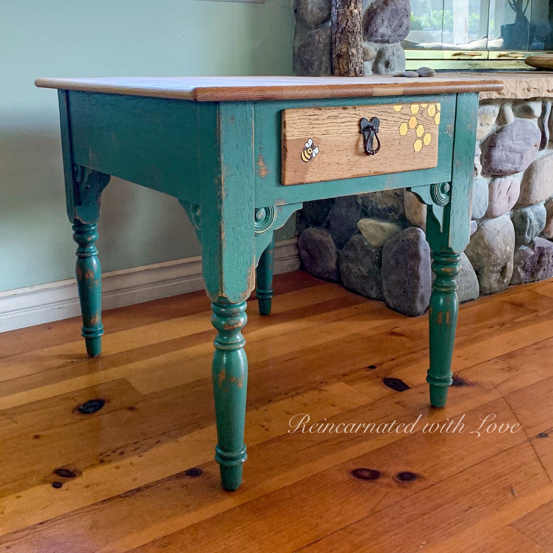 Farmhouse, End Table, With Honeycomb & Bee Accents, French Country ...