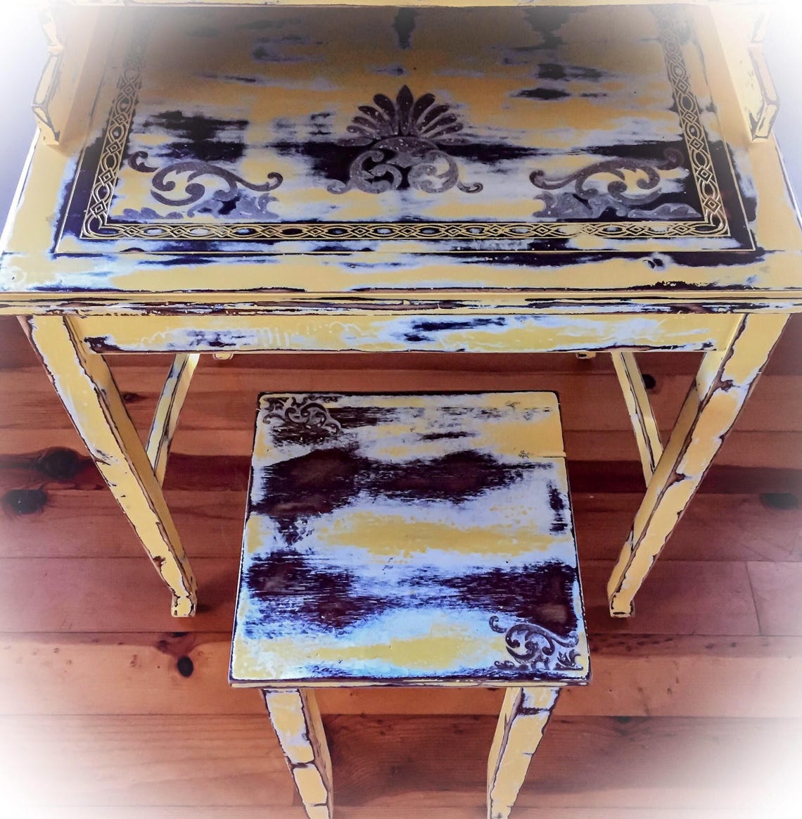 Yellow, Rustic Desk, Farmhouse Furniture, Shabby Chic Desk, Vintage ...