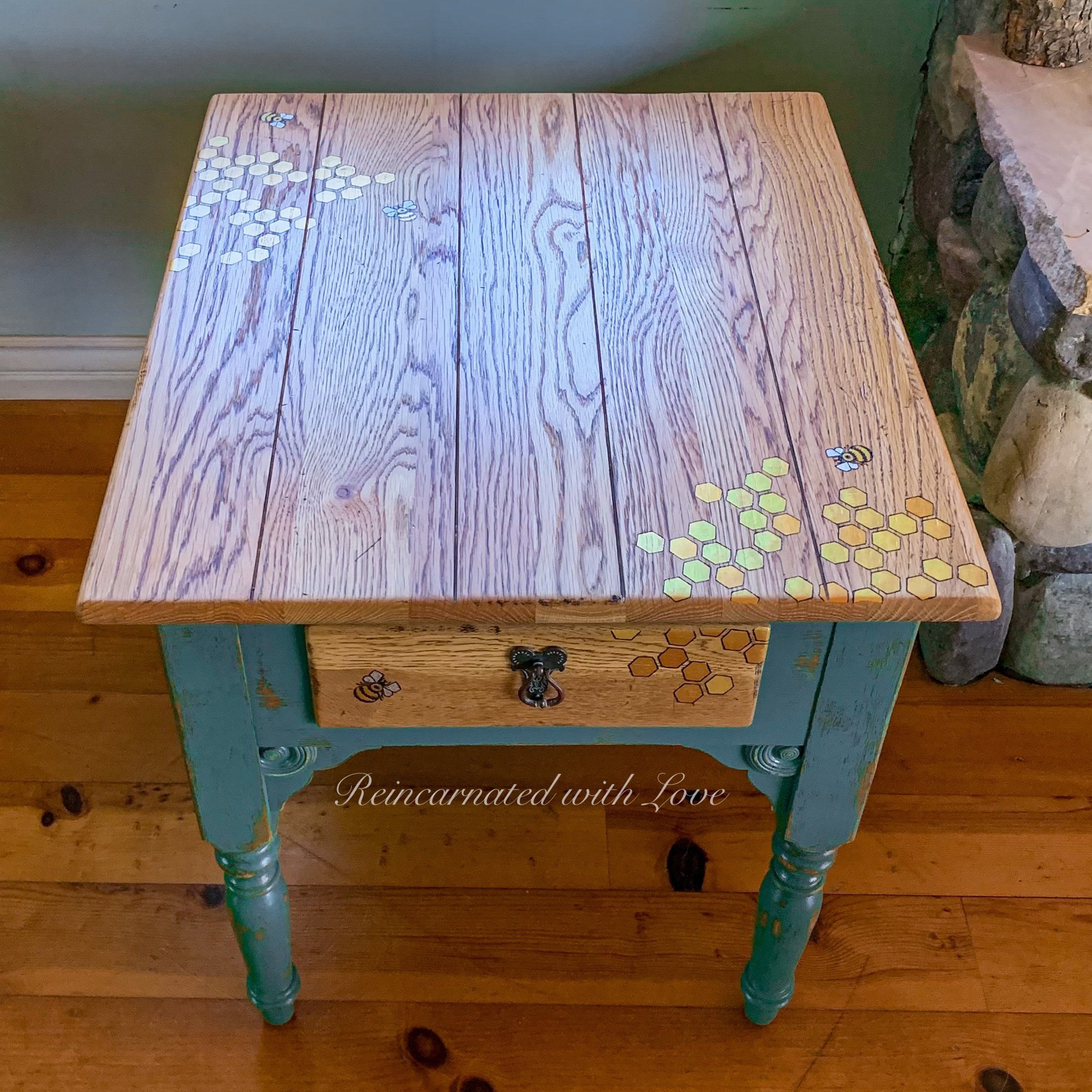 Farmhouse, End Table, With Honeycomb & Bee Accents, French Country ...