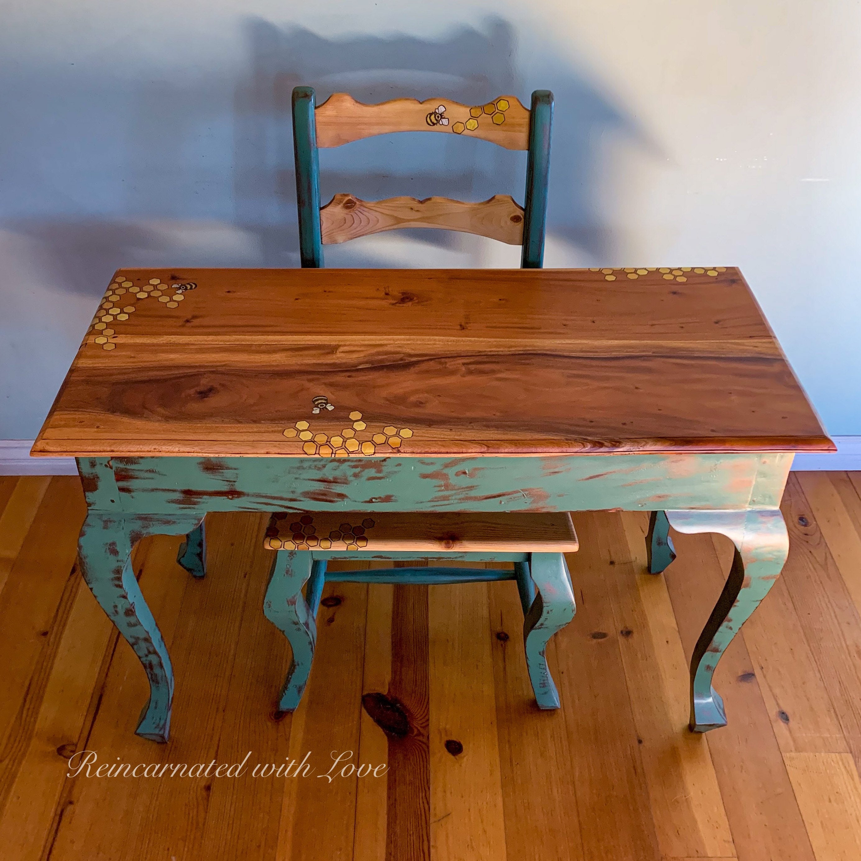 Writing Desk ~ With Burnt Wood Honeycomb & Tiny Bee Accents, French ...