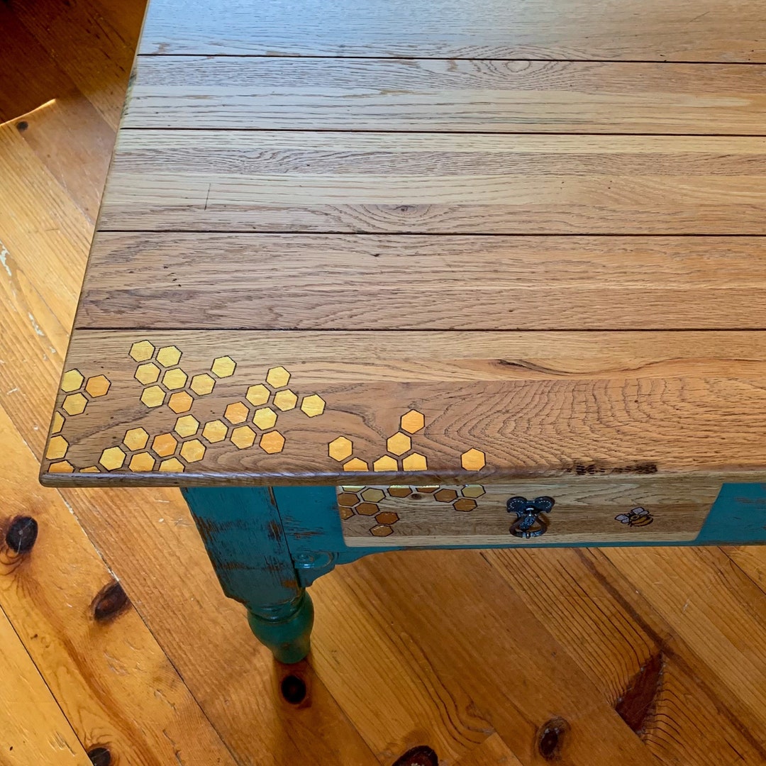 Wood Coffee Table, With Honeycomb & Bee Accents, Shabby Chic Coffee ...