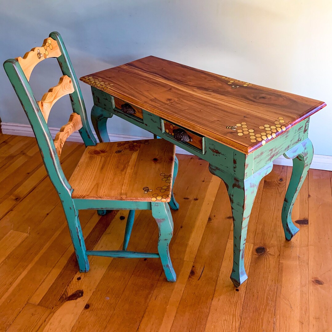 Writing Desk ~ With Burnt Wood Honeycomb & Tiny Bee Accents, French ...