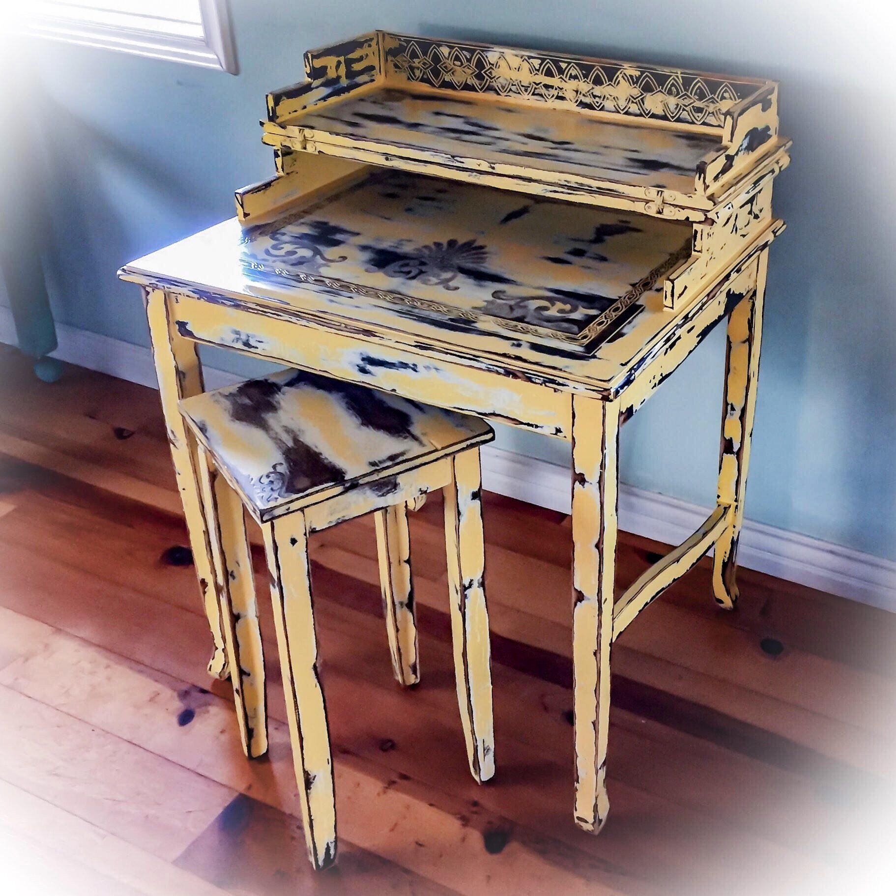 Yellow, Rustic Desk, Farmhouse Furniture, Shabby Chic Desk, Vintage ...