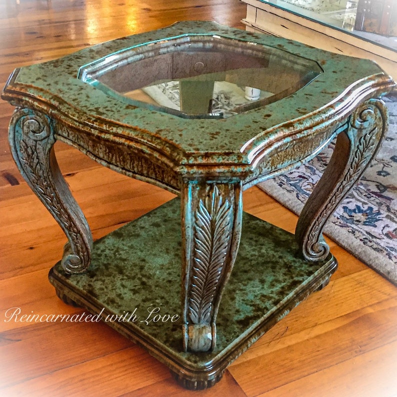 Patina, Rusted Copper, End Table, Green, Side Table, Upcycled Furniture ...