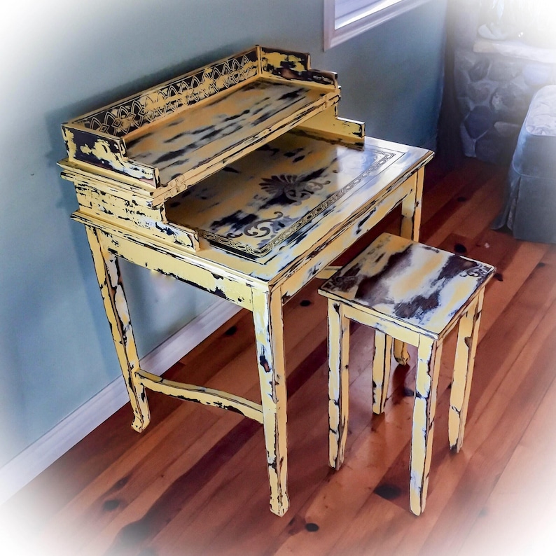 Yellow, Rustic Desk, Farmhouse Furniture, Shabby Chic Desk, Vintage ...