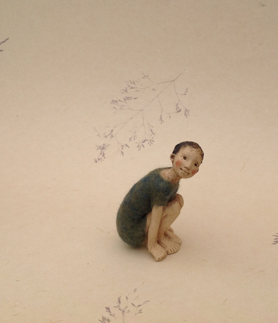 Tiny Ceramic and Felt Crouching Child, Made to Order.. - Etsy