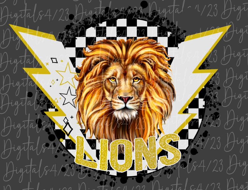 Lions White Lightning Gold Mascot PNG - Etsy
