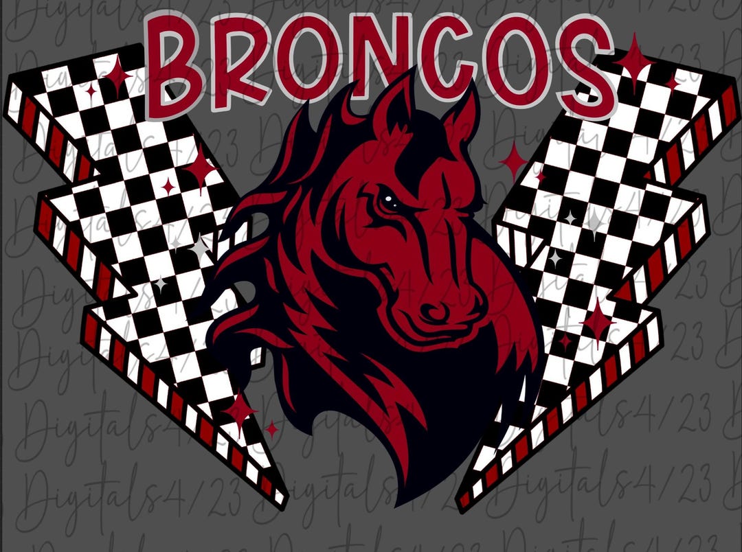 Broncos Checkered Lightning Maroon and Silver Mascot PNG - Etsy