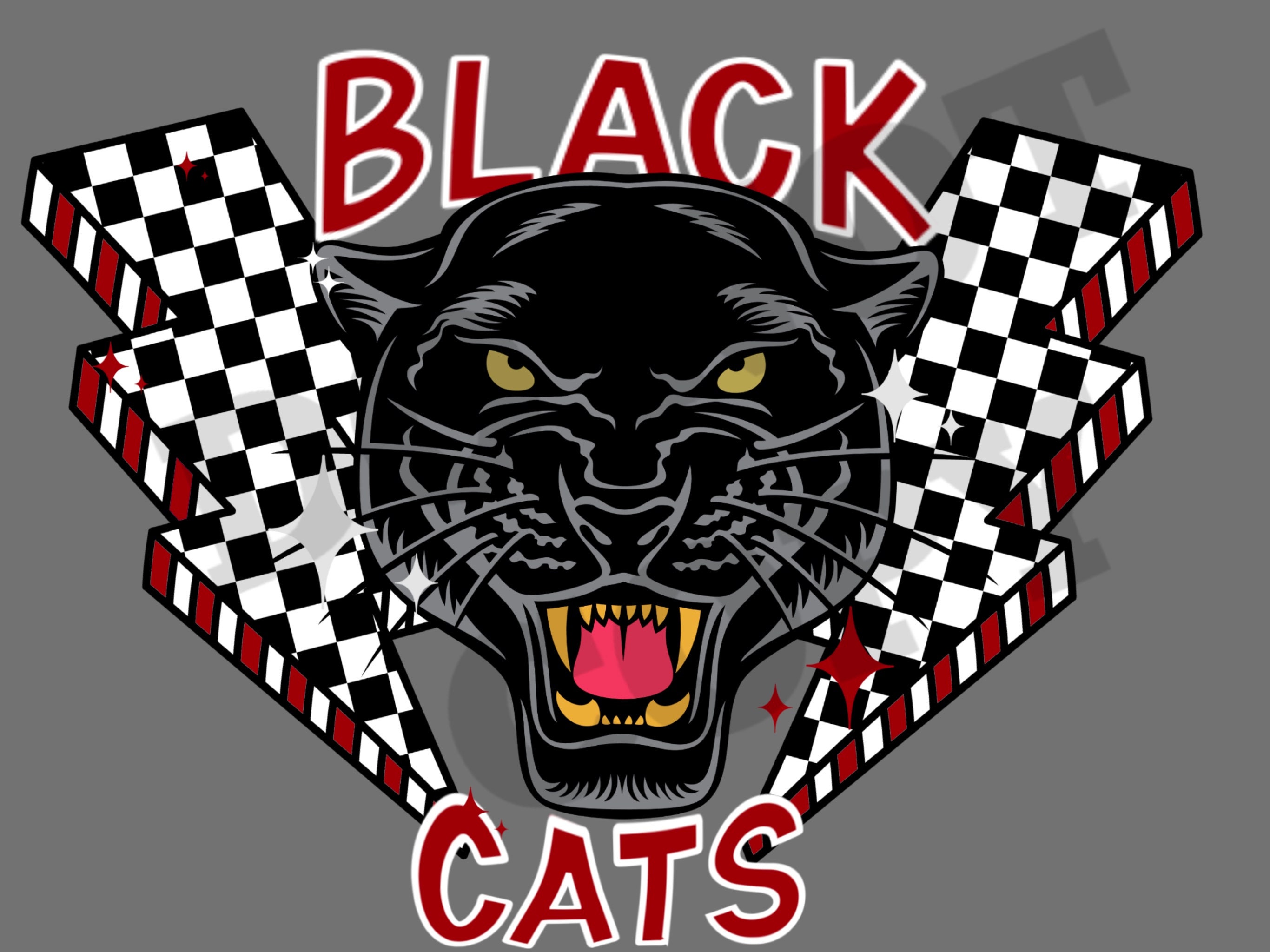 Black Cats Checkered Lightning PNG - Etsy