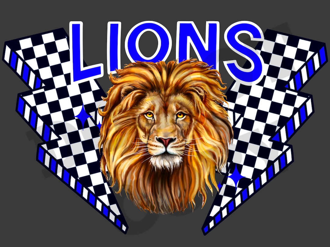 Lions Blue Checkered Lightning Mascot PNG - Etsy