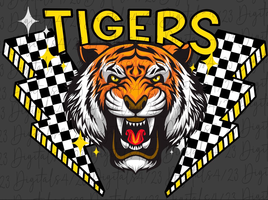 Tigers Yellow Gold Checkered Lightning Mascot PNG - Etsy