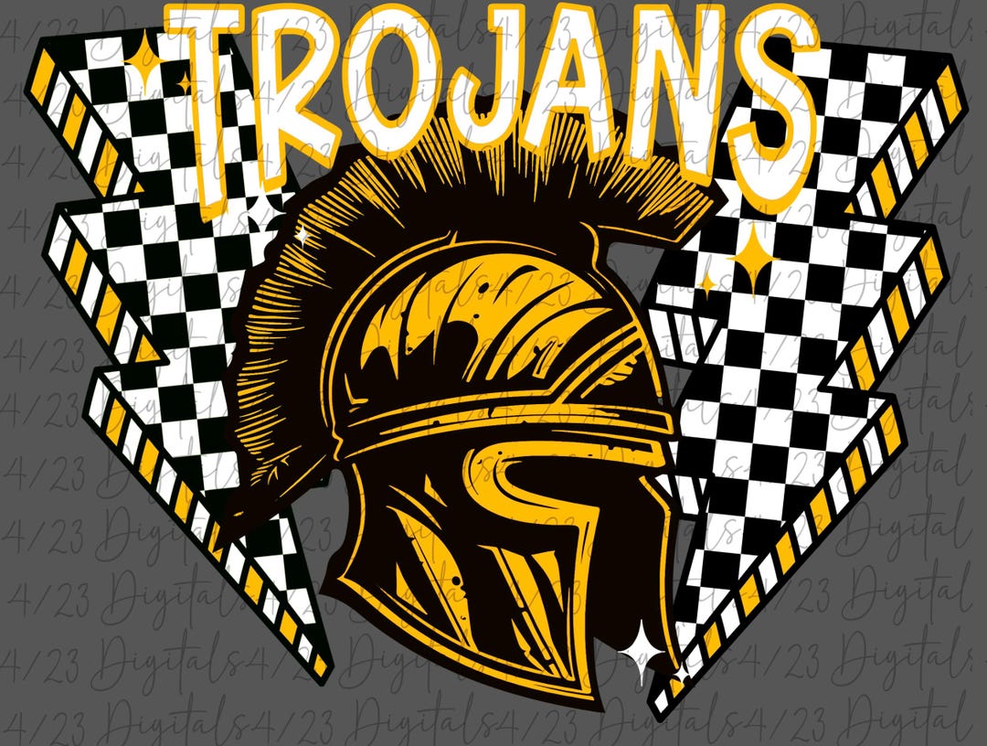 Trojans Checkered Lightning Golden Yellow Mascot PNG - Etsy