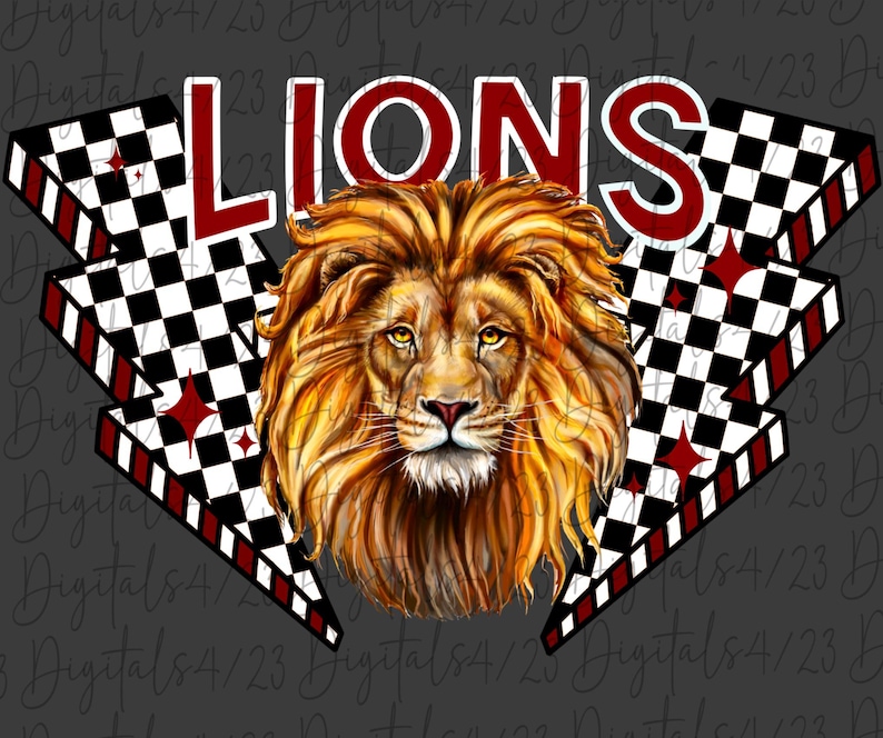 Lions Maroon Checkered Lightning Mascot PNG - Etsy