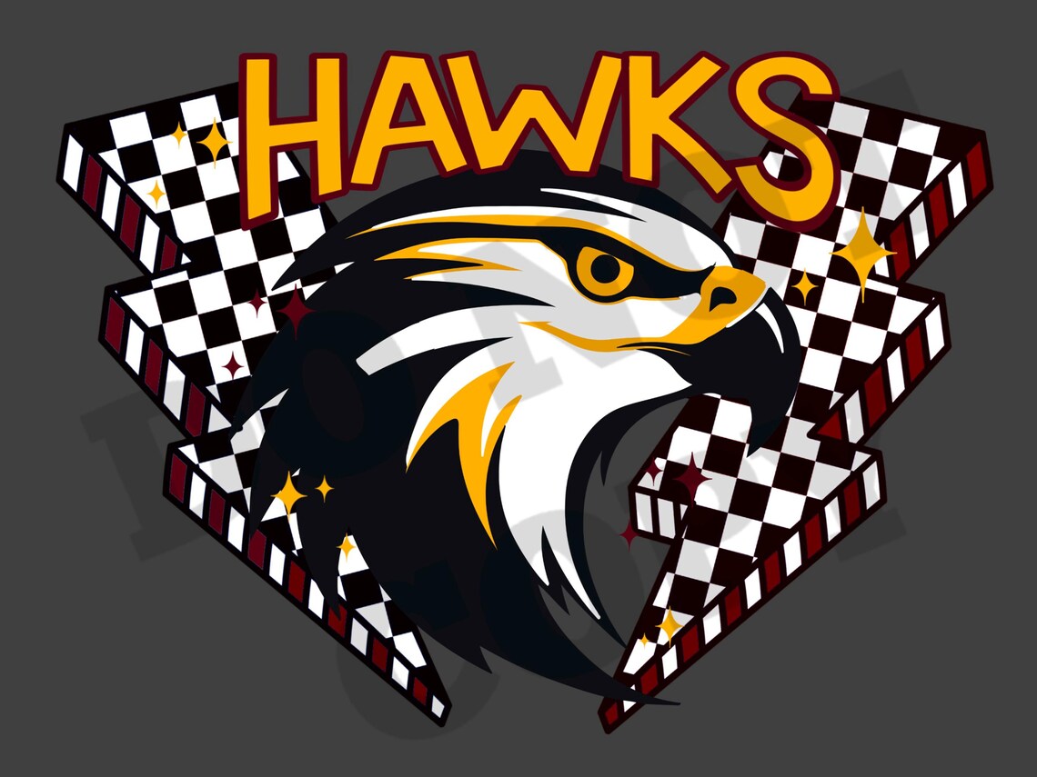 Hawks Maroon & Gold Checkered Lightning Mascot PNG - Etsy