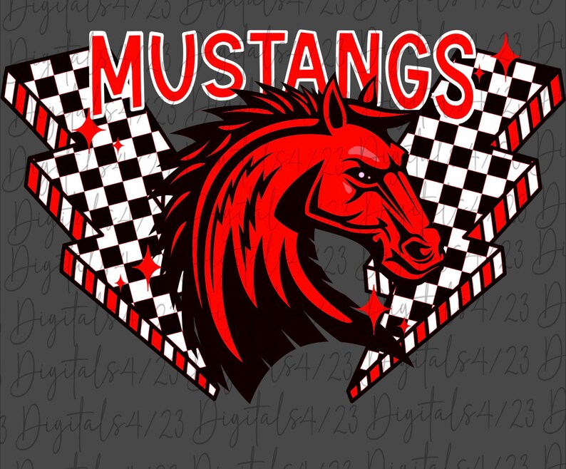 Mustangs Red Checkered Lightning Mascot PNG - Etsy