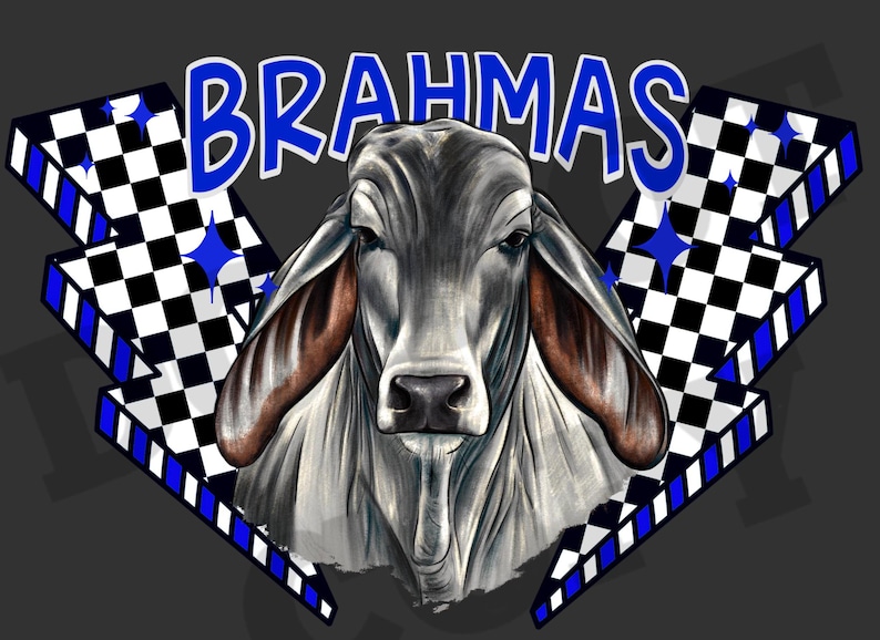 Brahmas Blue Checkered Lightning Mascot PNG - Etsy