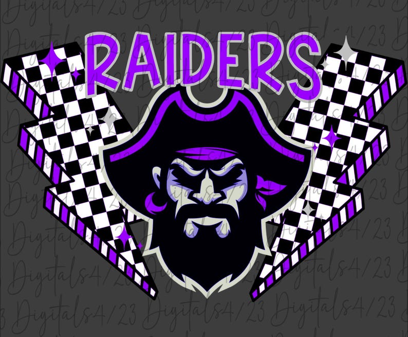 Raiders Purple and Silver Checkered Lightning Mascot PNG - Etsy