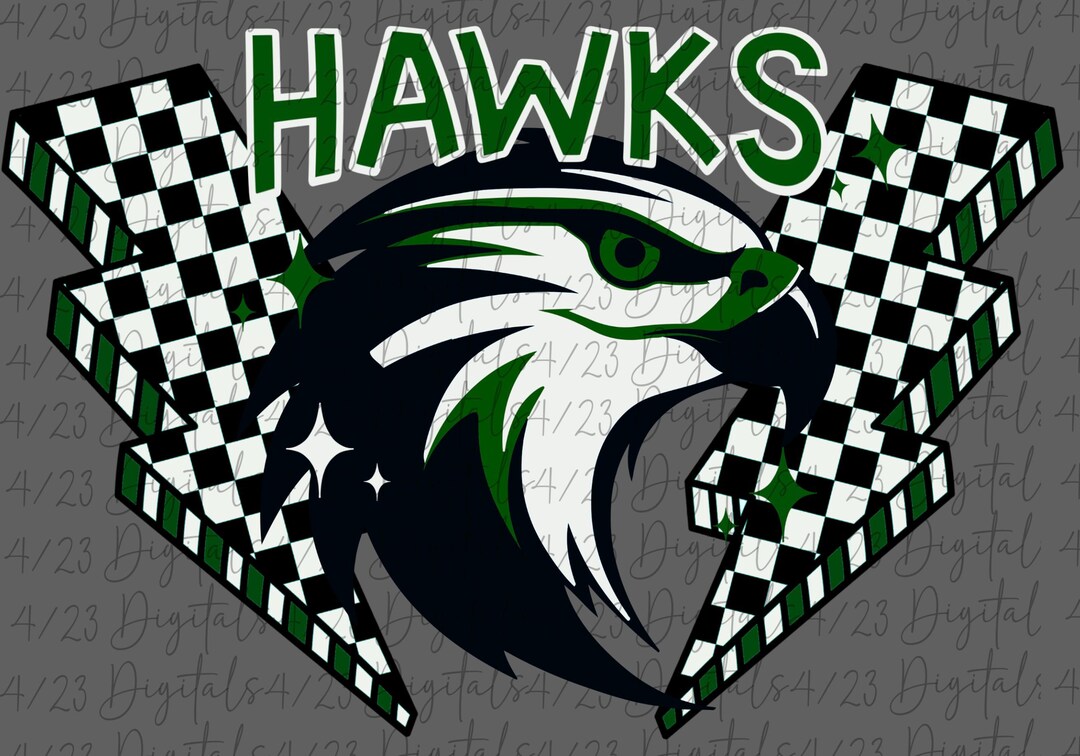 Hawks Green Checkered Lightning Mascot PNG - Etsy