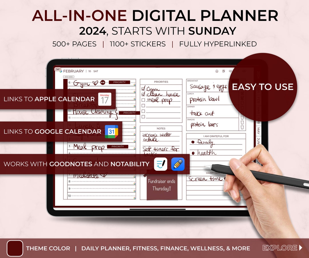 PREMIUM 2024 Digital Planner Compatible With Goodnotes, Notability, and ...