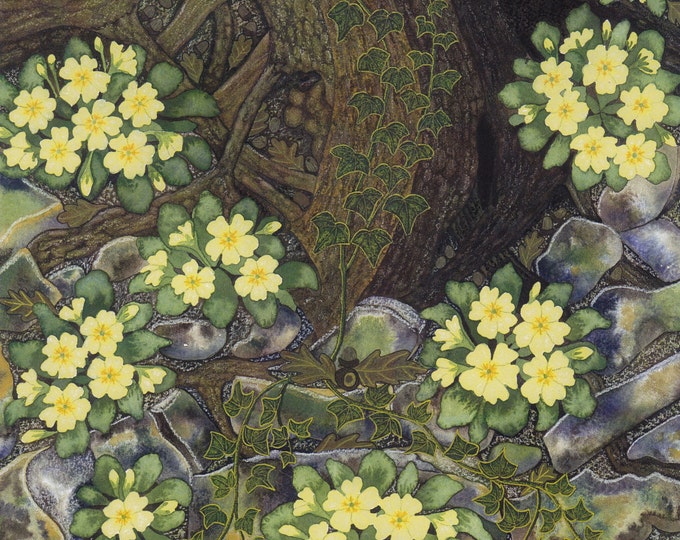 Greetings Card: "primrose Bank" - Flower Card, Spring Card, Primrose ...