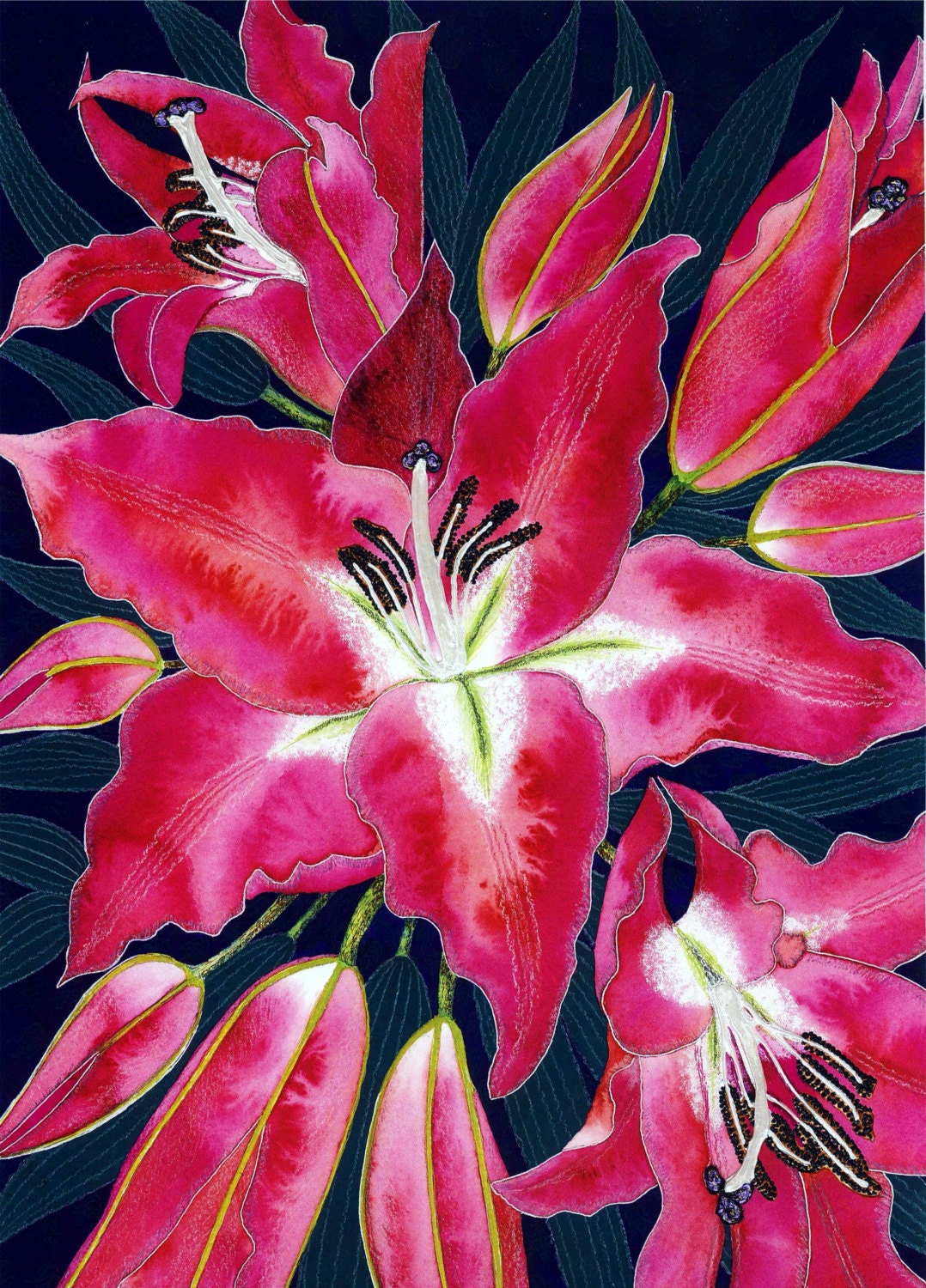 Greetings Card: "lilia" - Flower Card, Lilies, Bright Pink, Vibrant ...