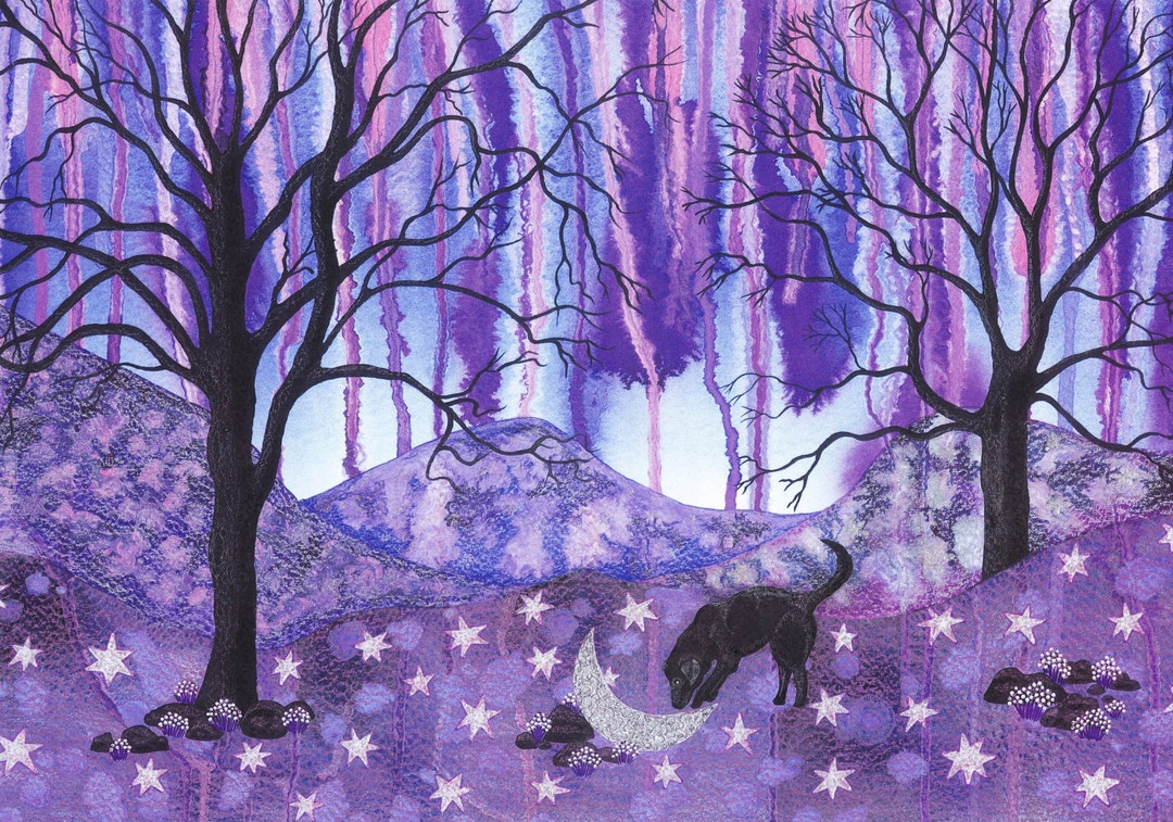 Greetings Card: "sniffing the Moon" - Dog, Black Labrador, Moon,fantasy ...