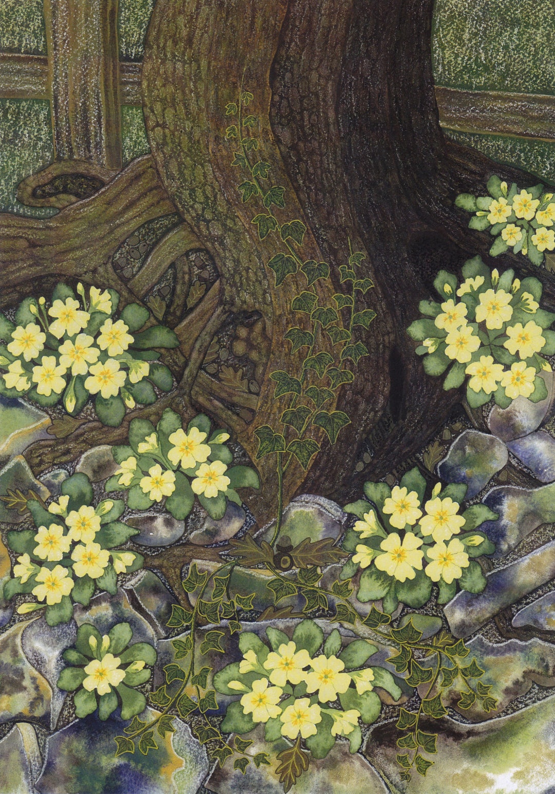 Greetings Card: "primrose Bank" - Flower Card, Spring Card, Primrose ...