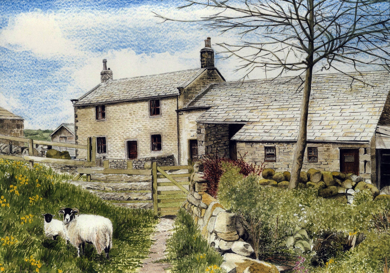 Greetings Card: "moorside Farm" - Farmhouse, Sheep, Countryside ...
