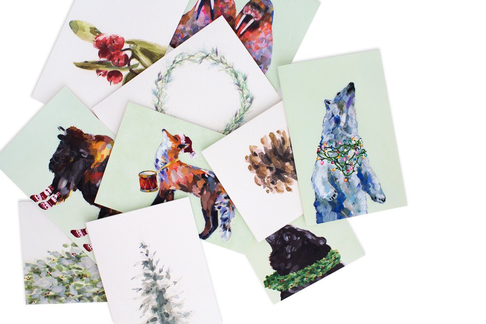 The Spruce Card Watercolour Holiday Card Mighty Evergreen - Etsy