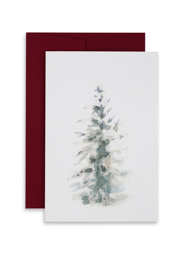 The Spruce Card Watercolour Holiday Card Mighty Evergreen | Etsy