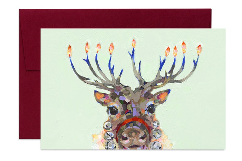 Hanukkah Christmas Reindeer Card, Hybrid Holiday, Season's Greetings ...