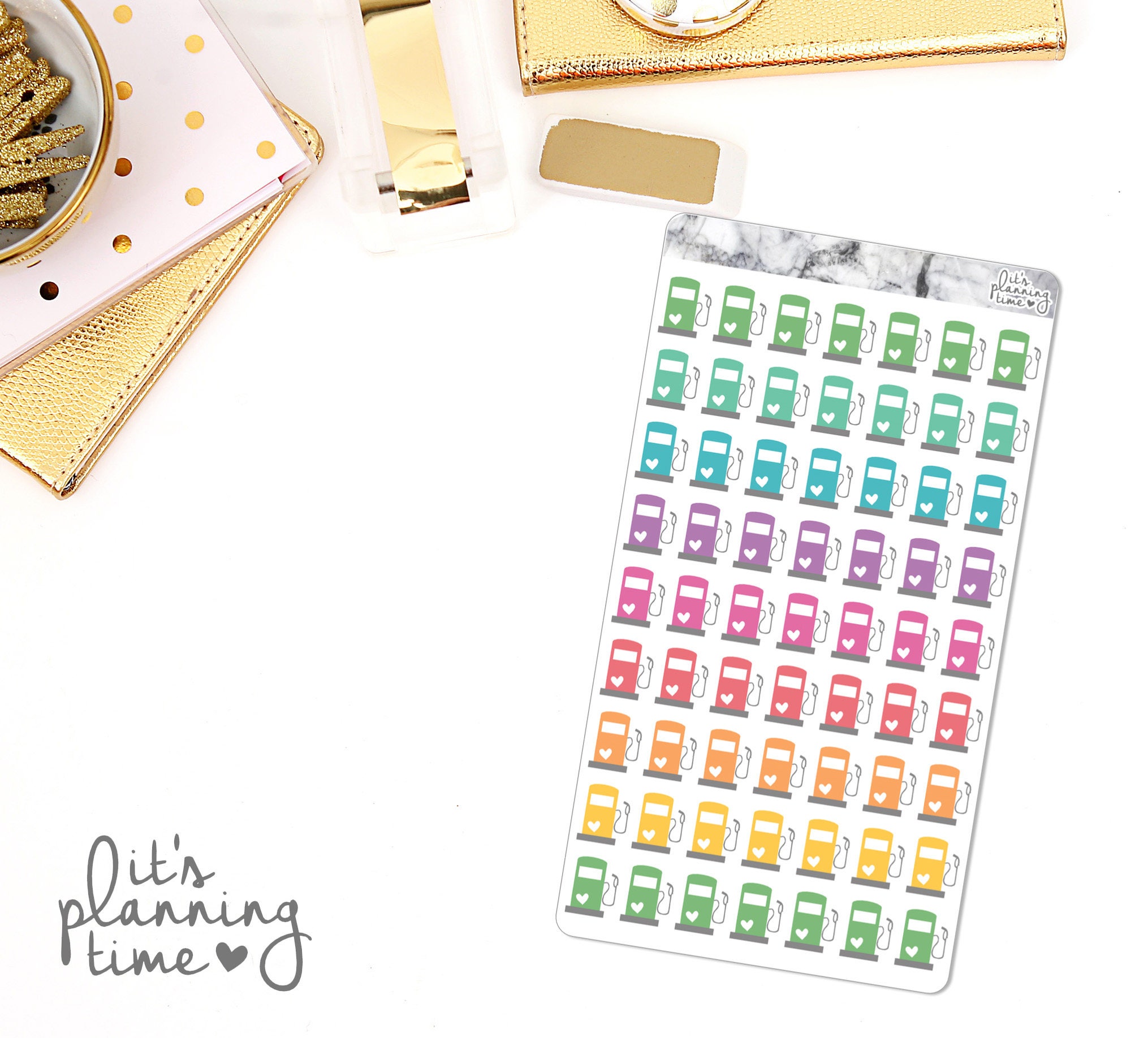 Fuel Gas Pump Pastel Marble Border Planner Stickers | Etsy