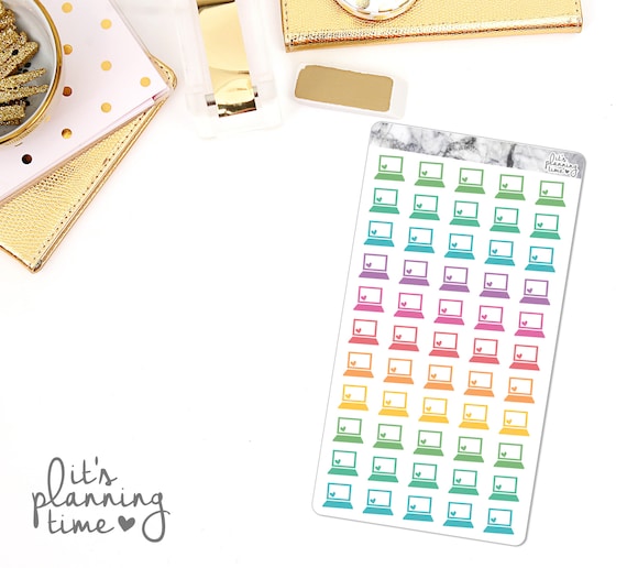 Laptop Computer Pastel Marble Border Planner Stickers | Etsy