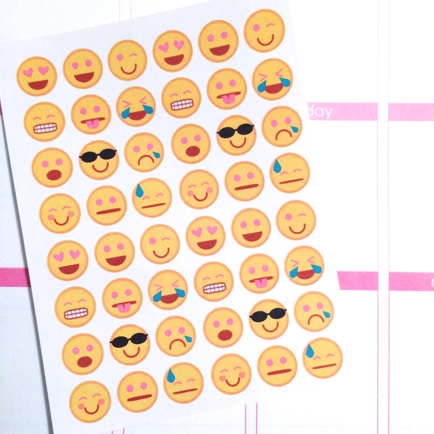 Emoticon Planner Sticker Sheet 48 Count | Etsy