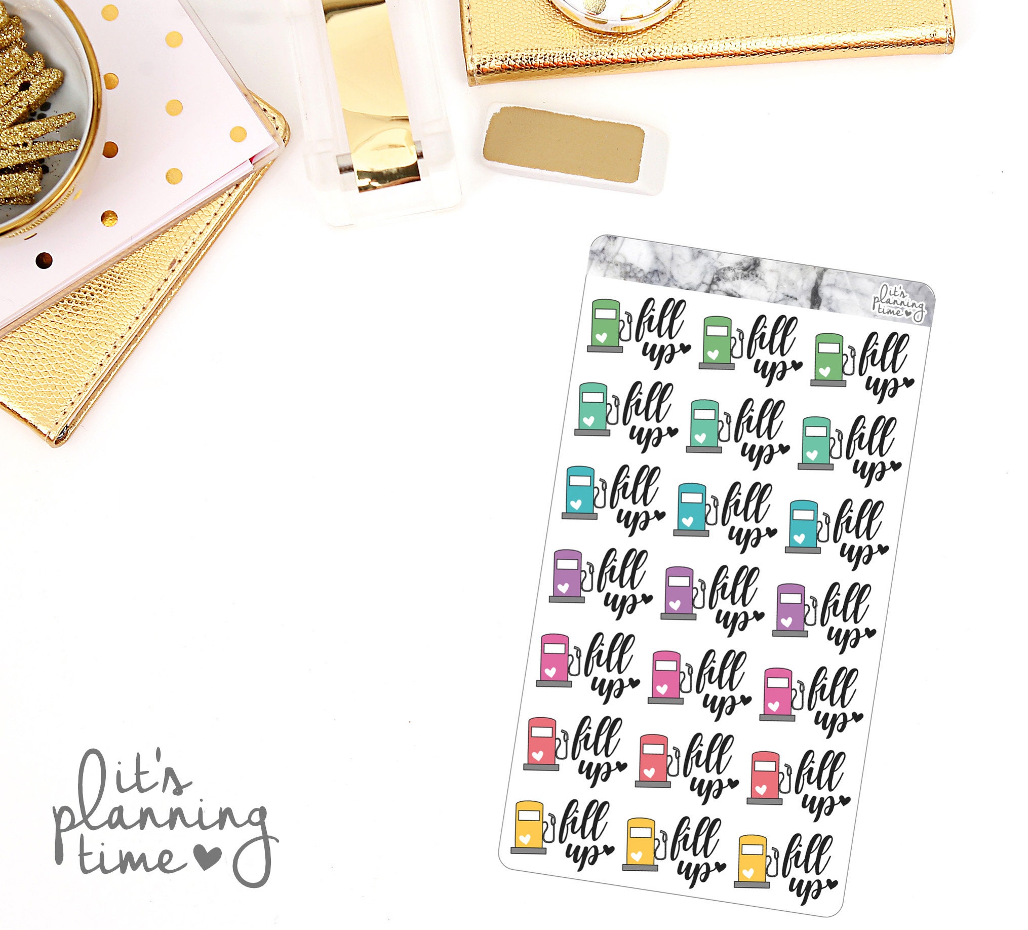 Fill Up Fuel Gas Pump Pastel Marble Border Planner Stickers | Etsy