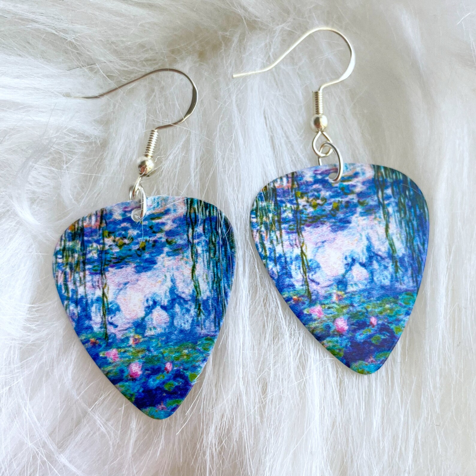 Claude Monet Waterlilies, Sterling Silver .925 Guitar Pick Earrings - Etsy