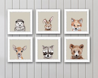Printable Woodland Animals Set of 6 Original Watercolor | Etsy