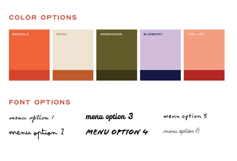 Menu Design Colorful Handwritten Menu Wedding Decor - Etsy