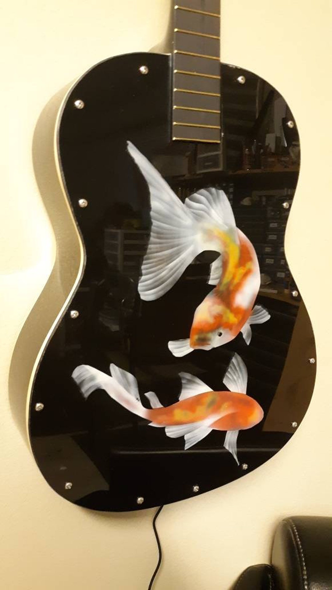 Guitar Lamp 143. Airbrushed Koi Fish on Plexiglas With Color Changing ...