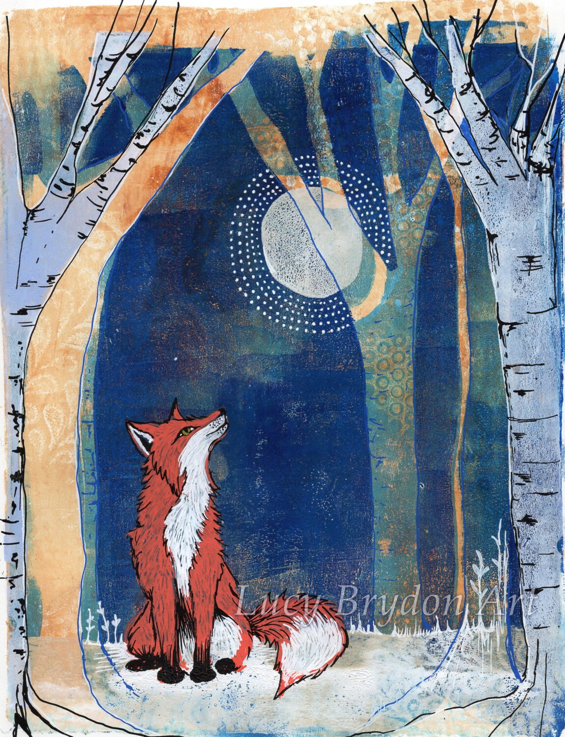 Woodland Fox and Moon Art Print | Etsy