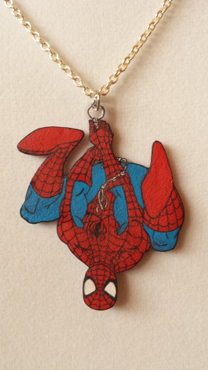 Handmade Spider-man Necklace: Shrinky Dink Pendant, Silver Tone Chain ...
