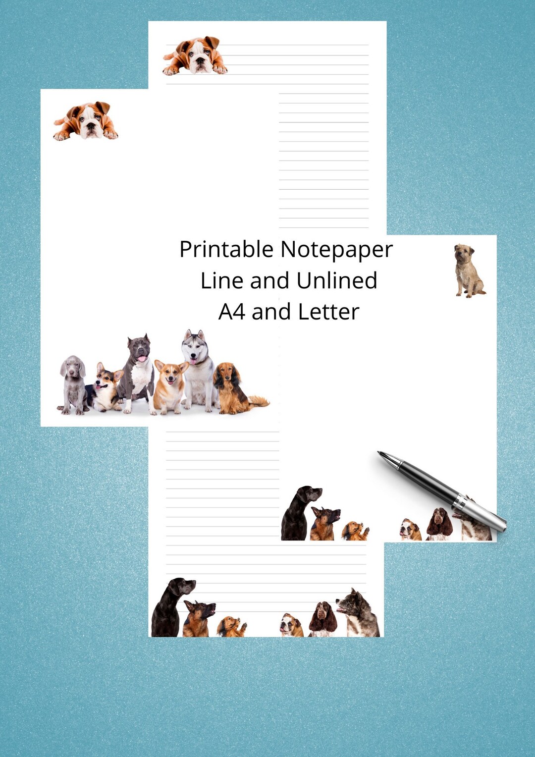 Dog Notepaper, A4 and Letter Format, Printable Stationery, Journal ...